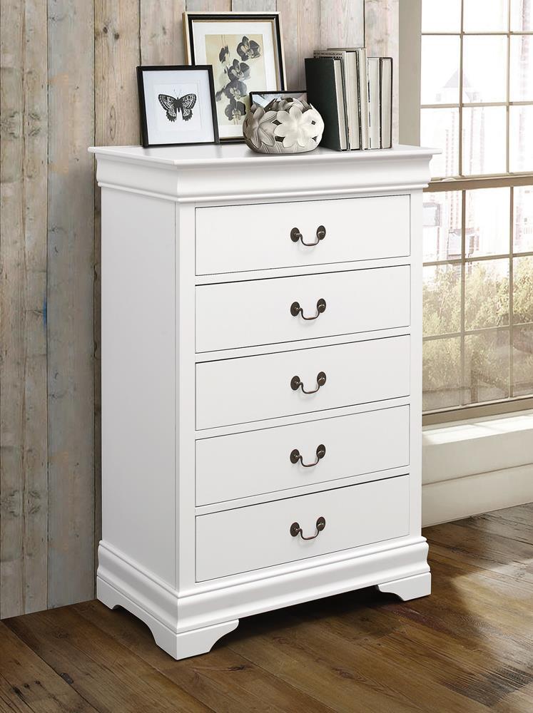 Louis Philippe White Five Drawer Chest | One Stop Furniture