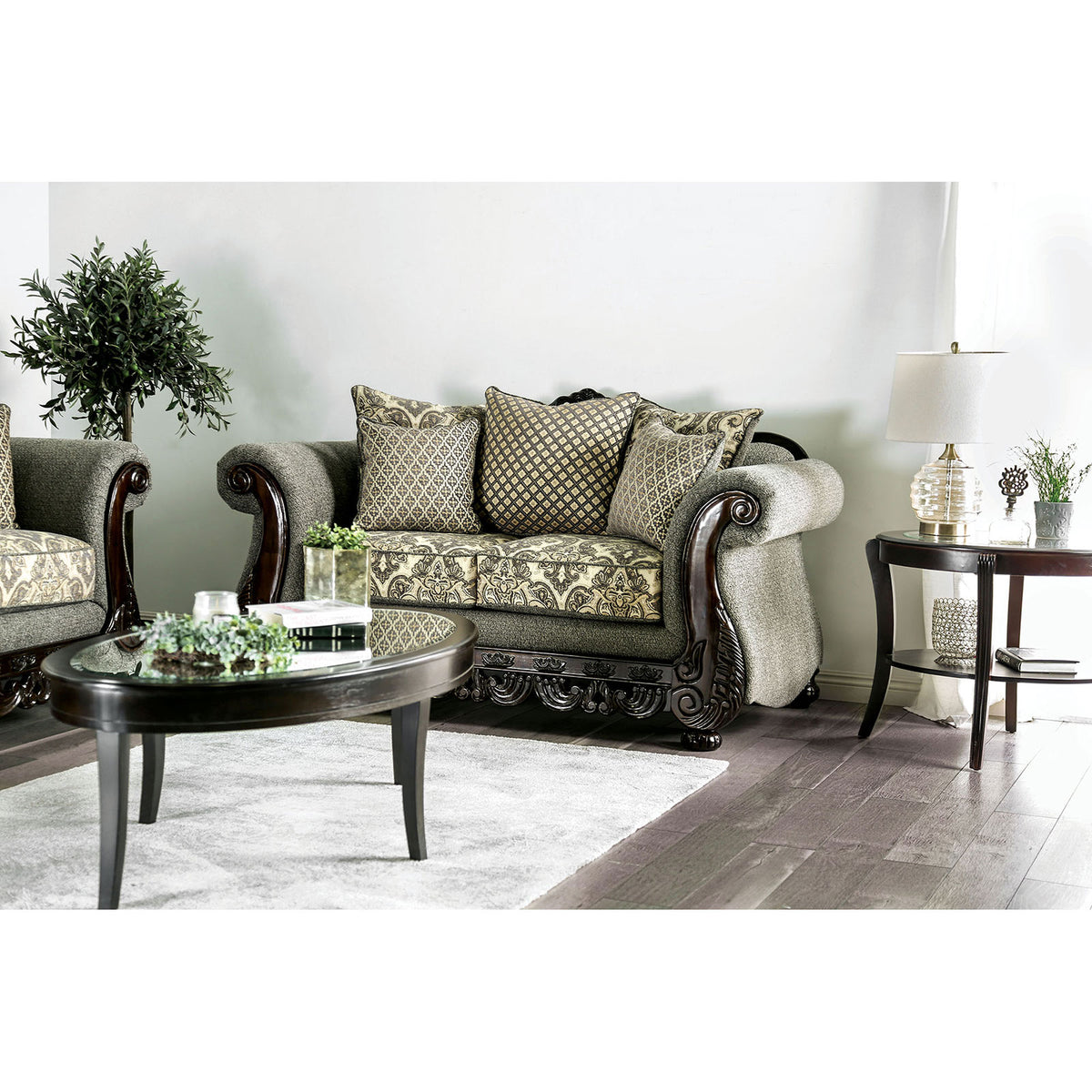 Justina Gray/Espresso Love Seat — One Stop Furniture